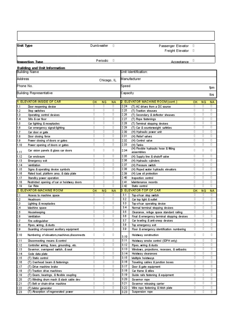 Elevator and Dumbwaiter Inspection Checklist | PDF | Elevator ...