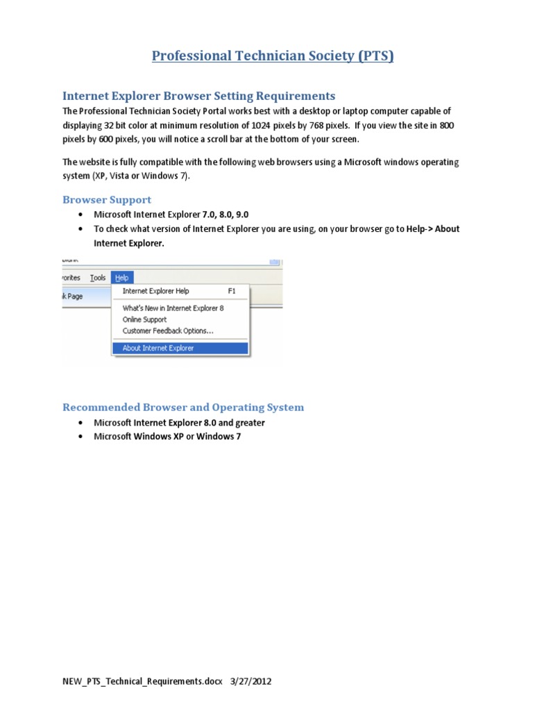PTS Technical Requirements PDF | PDF | Internet Explorer | Web Browser