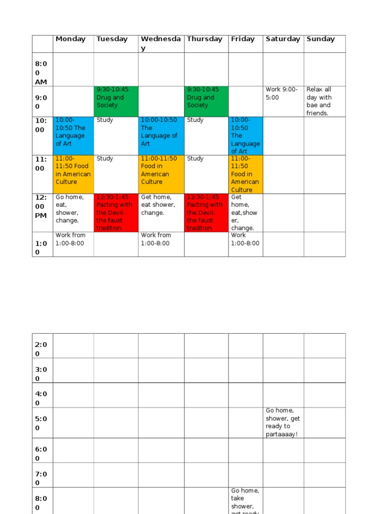 Weekly Schedule Empty | PDF