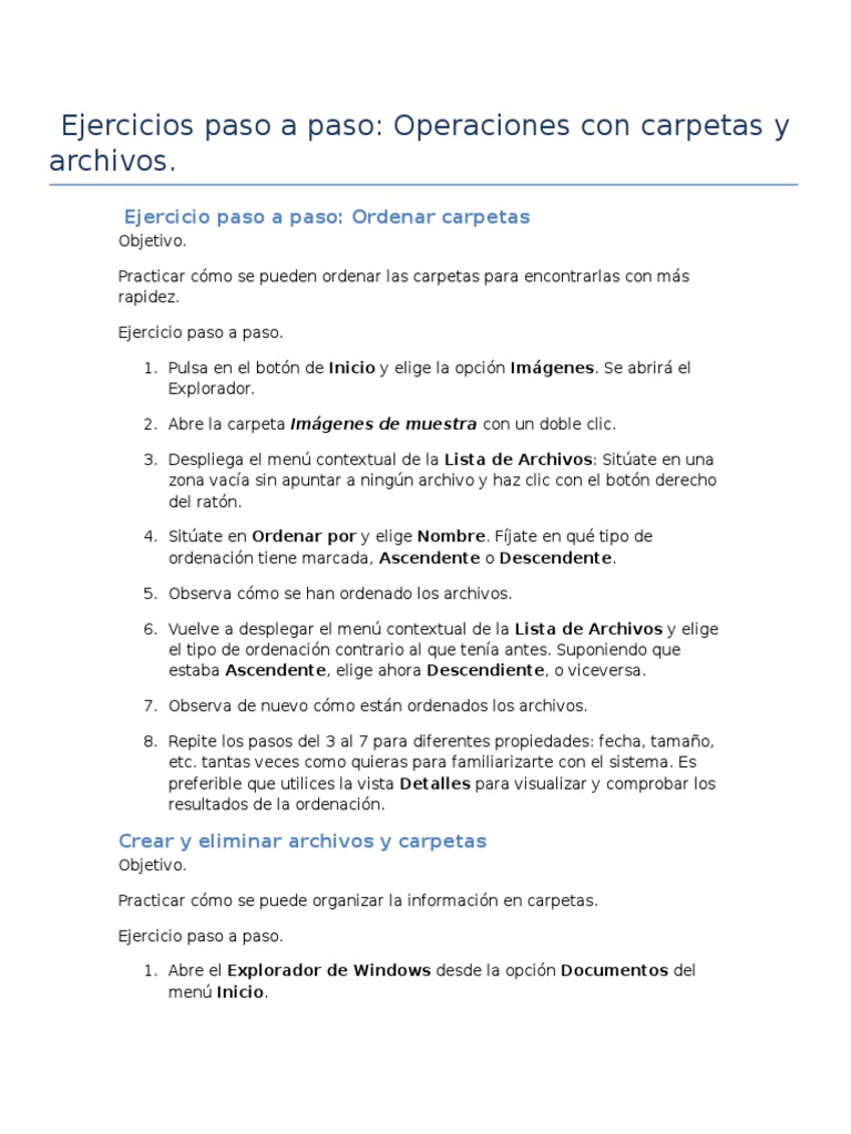 Ejercicios Paso A Paso Operaciones Con Archivos y Carpetas | PDF | Point and Click | Archivo de ...