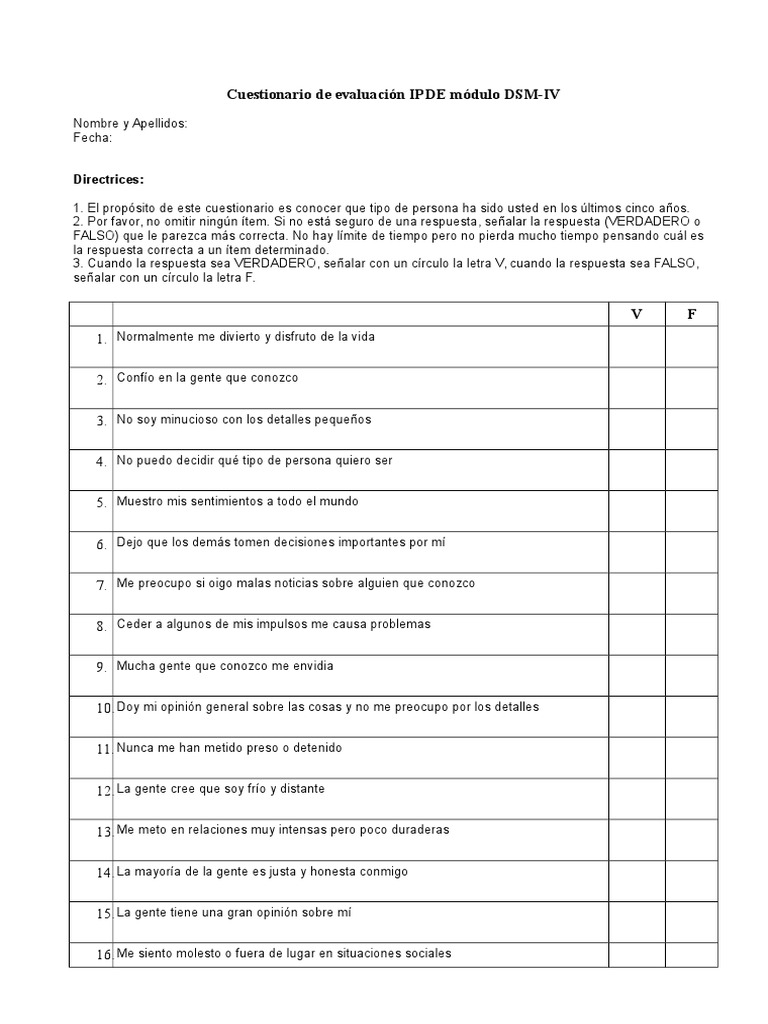 Cuestionario IPDE Version Final y Corregida | PDF | Ira | Manual ...