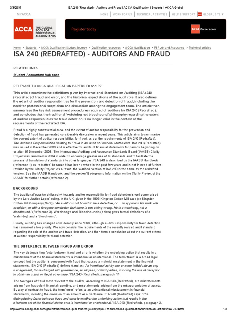 ISA 240: Auditors' Fraud Responsibilities | PDF | Financial Audit | Audit
