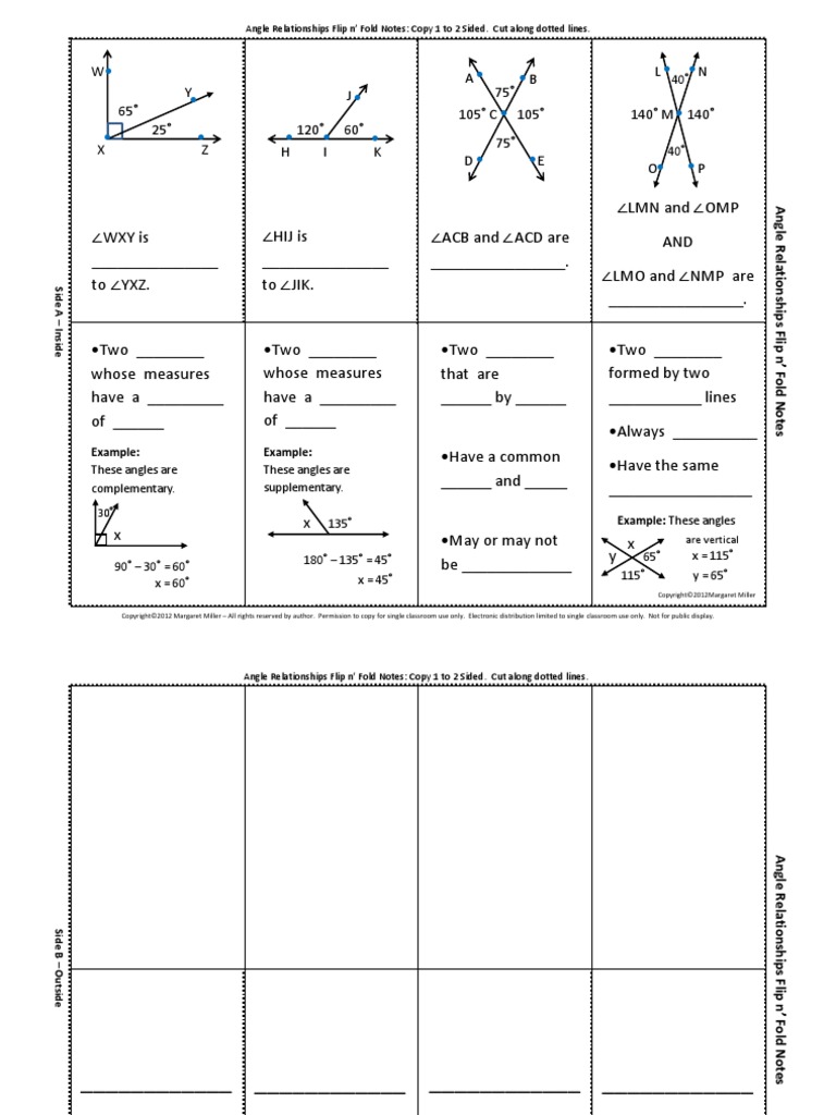 Angle Relationships Flip N Fold Notes | PDF | Angle | Elementary Geometry