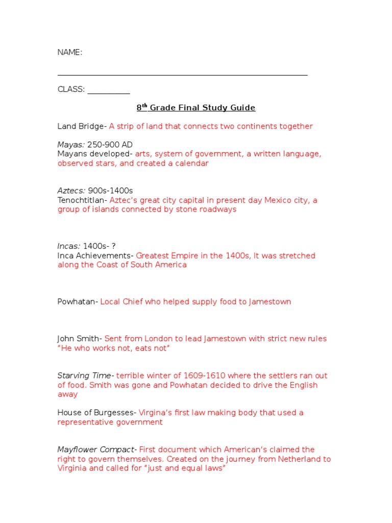 8th Grade Final Study Guide Good Answers | PDF | American Civil War ...