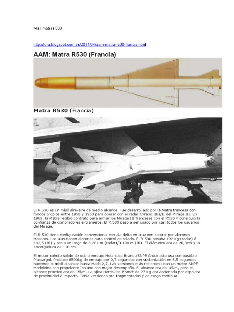 Misil Matra R530: Características y Uso | PDF | Aviación | Aeronáutica