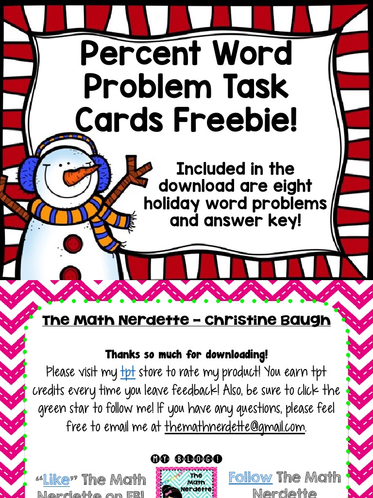 Percent Word Problem Task Cards Freebie | PDF | Cooking, Food & Wine