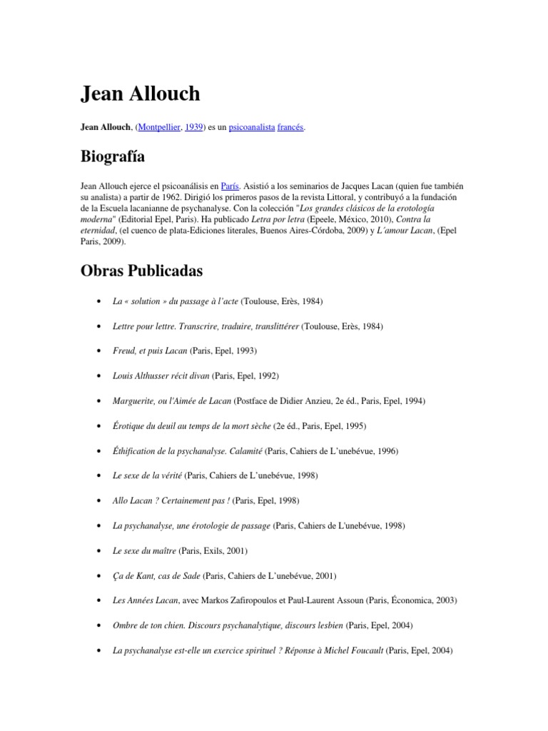 Jean Allouch | PDF | Wikipedia | Procesamiento de información social