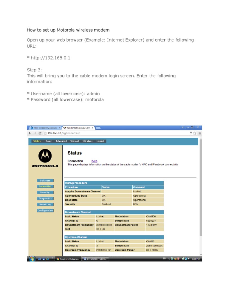 Setup Guide for Motorola Modem | PDF