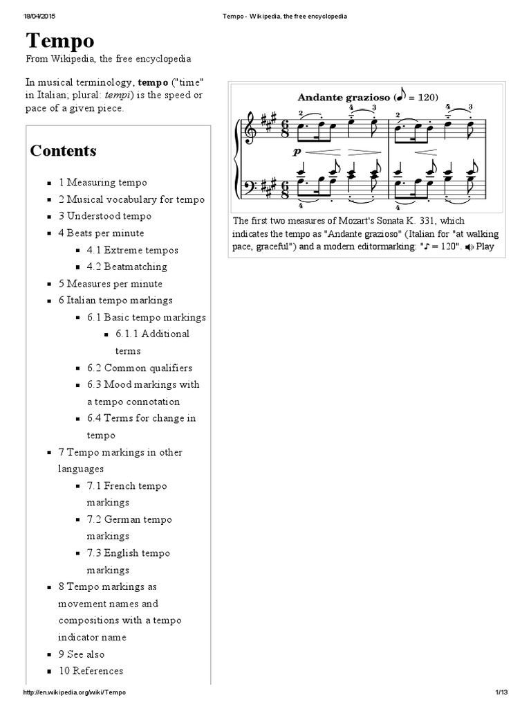 Tempo - Wikipedia, The Free Encyclopedia | Tempo | Musical Notation