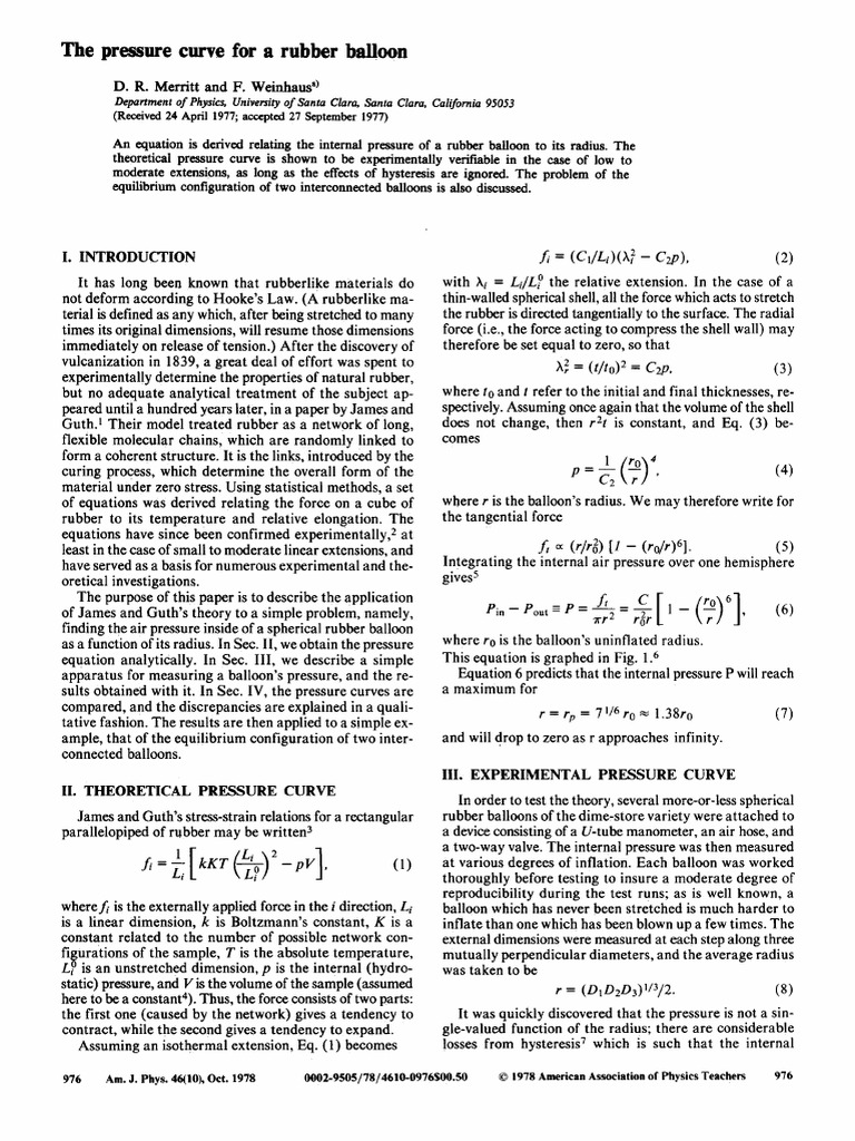 The Pressure Curve For A Rubber Balloon | PDF