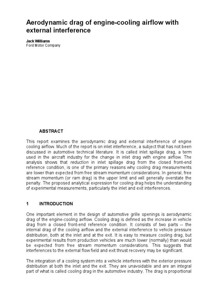 Aerodynamic Drag of Engine-Cooling Airflow With External Interference ...
