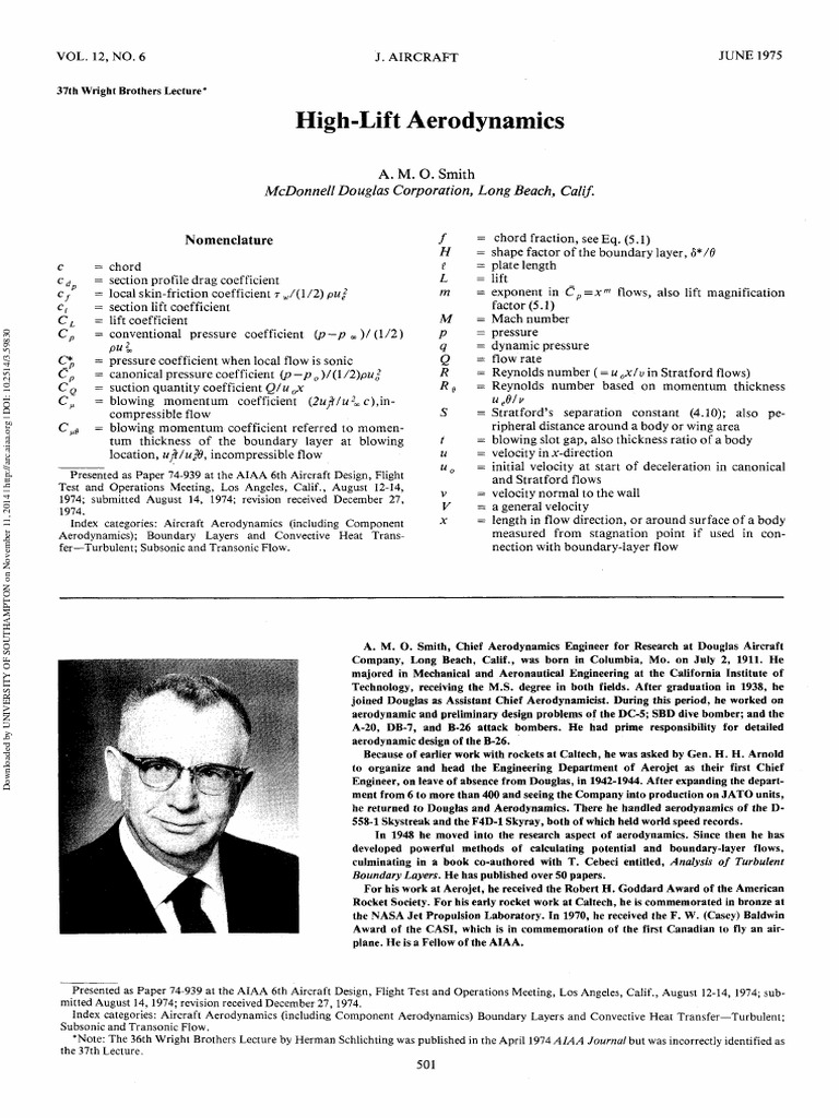 High Lift Aerodynamics Pdf Lift Force Reynolds Number