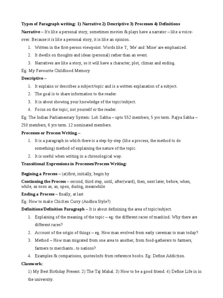 Types of Paragraph Writing Explained | PDF