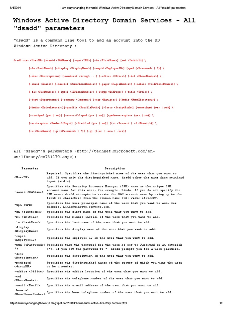 Active Directory Domain Services - All - Dsadd - Parameters PDF | PDF | Command Line Interface ...