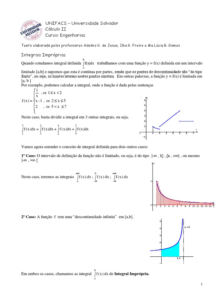 Integrais Impróprias: Definições e Exemplos | PDF | Integrante | Cálculo