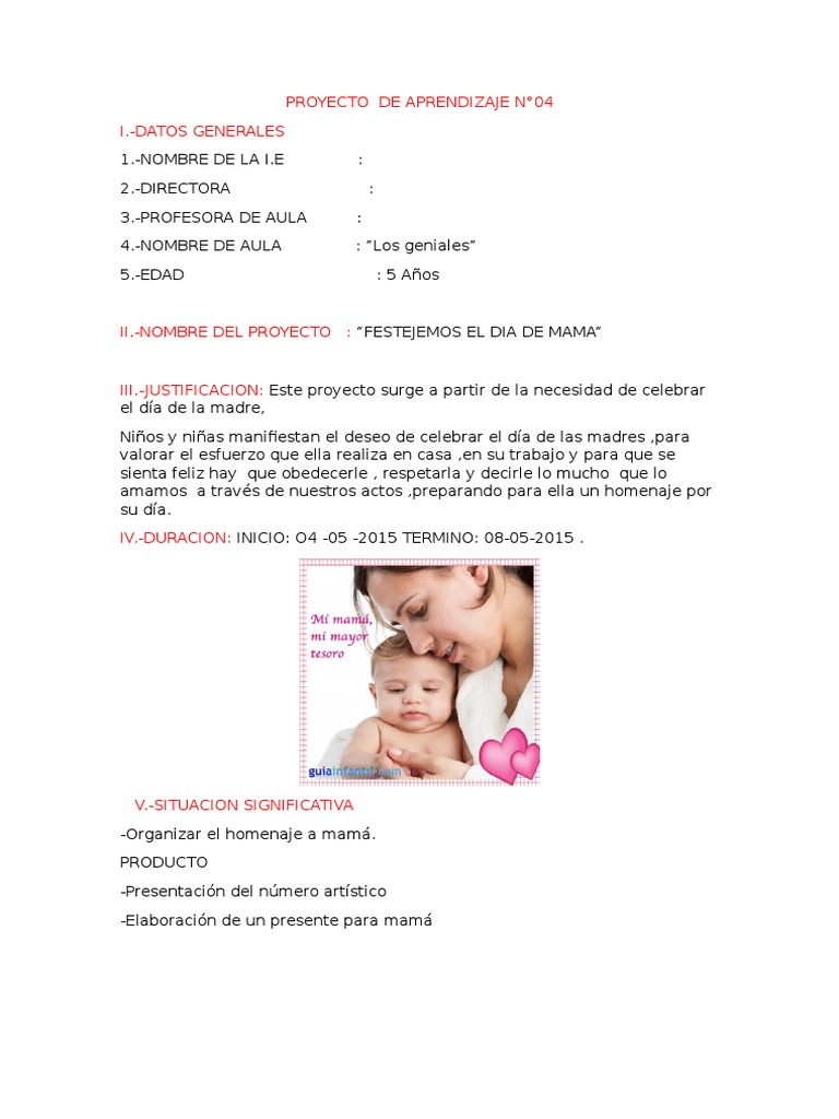 Proyecto "Festejemos el Día de Mamá" | PDF | Crecimiento personal y ...