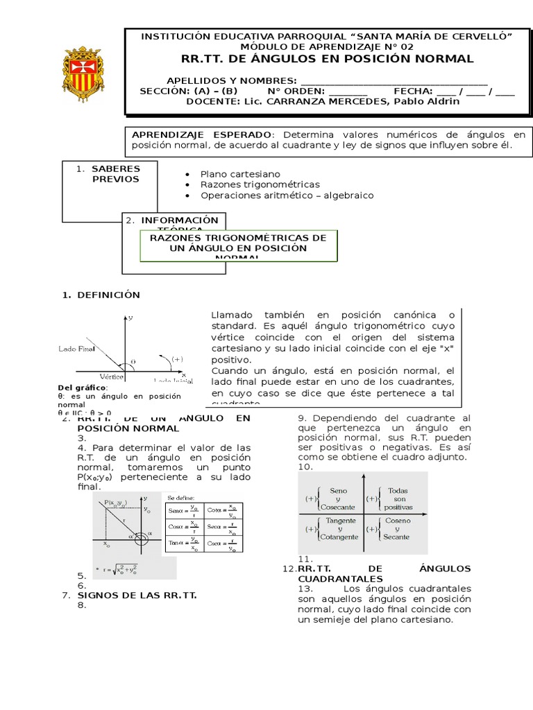 Ángulo en Posición Normal | PDF | Trigonometría | Espacio