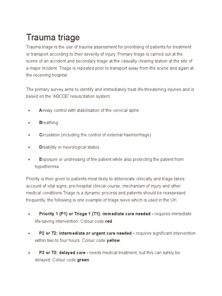 Trauma Triage | Major Trauma | Emergency Department