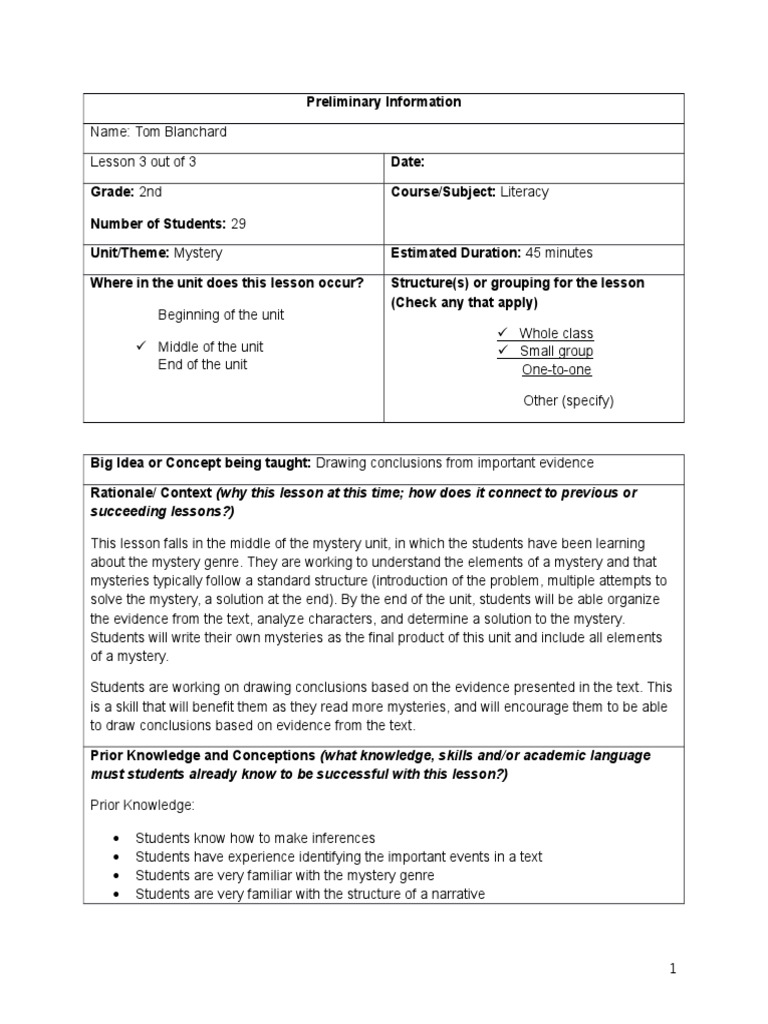 Drawing Conclusions in Mystery Literacy | PDF | Educational Assessment ...