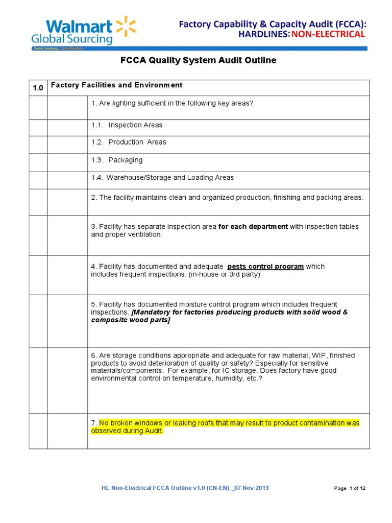 FCCA Quality System Audit Outline | PDF | Calibration | Packaging And ...