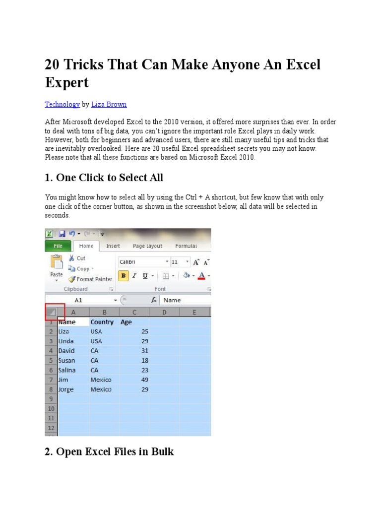 20 Tricks That Can Make Anyone An Excel Expert: 1. One Click To Select ...