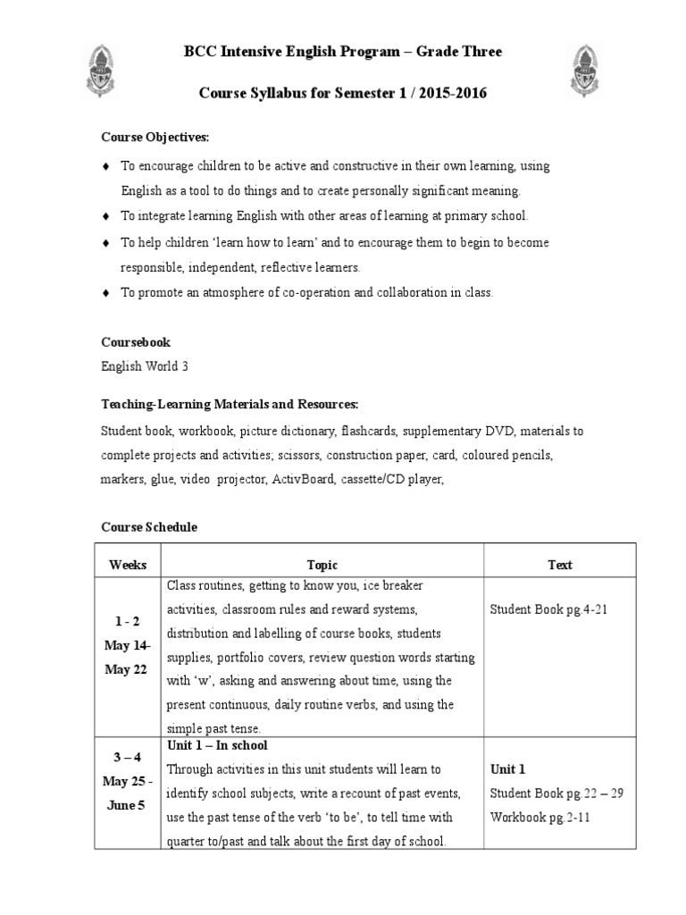 BCC Intensive English Program – Grade Three Course Syllabus for ...