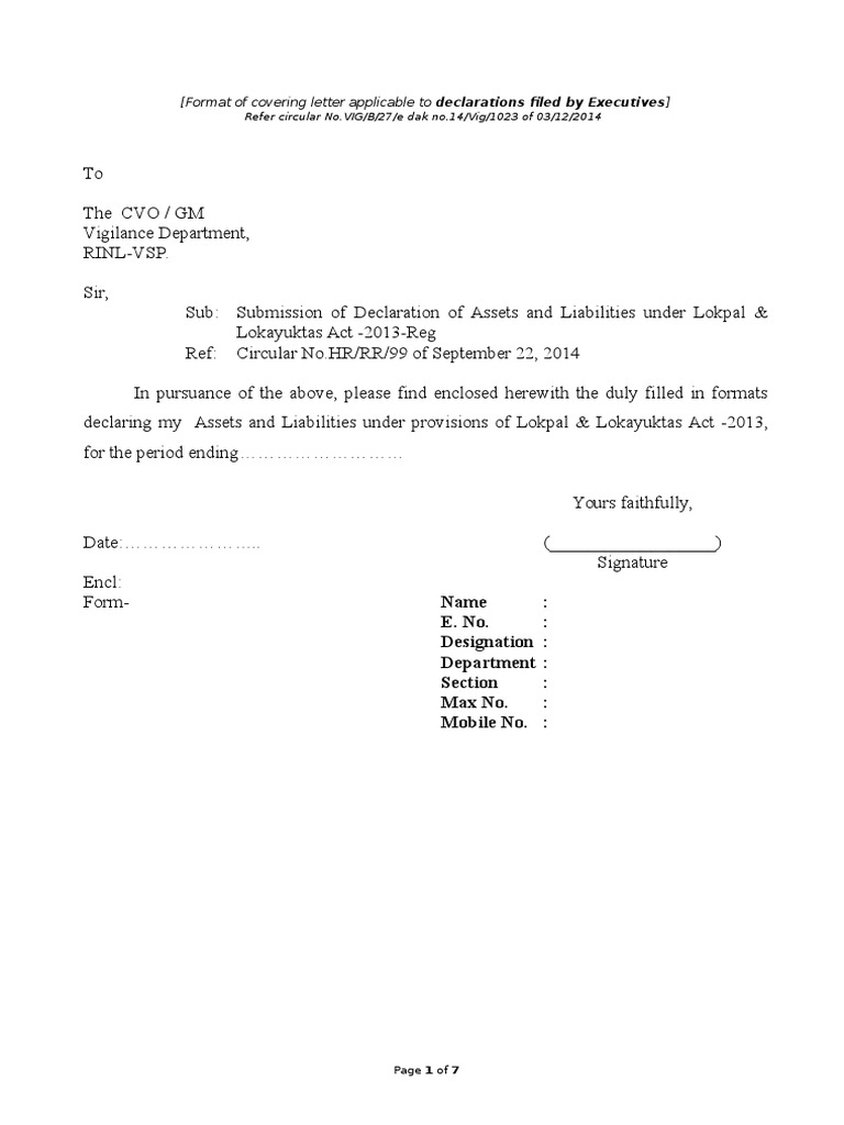 Declaration Of Assets And Liabilities Lease Banks