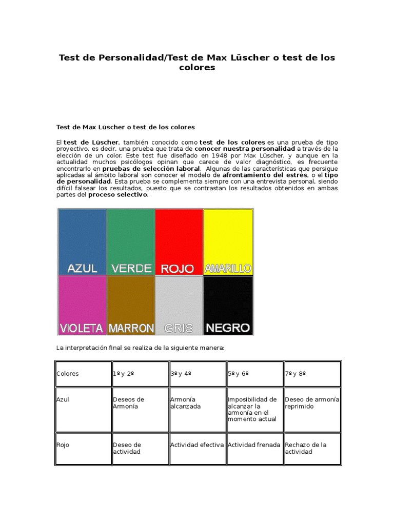 Test de Los Colores | PDF | Color | Percepción