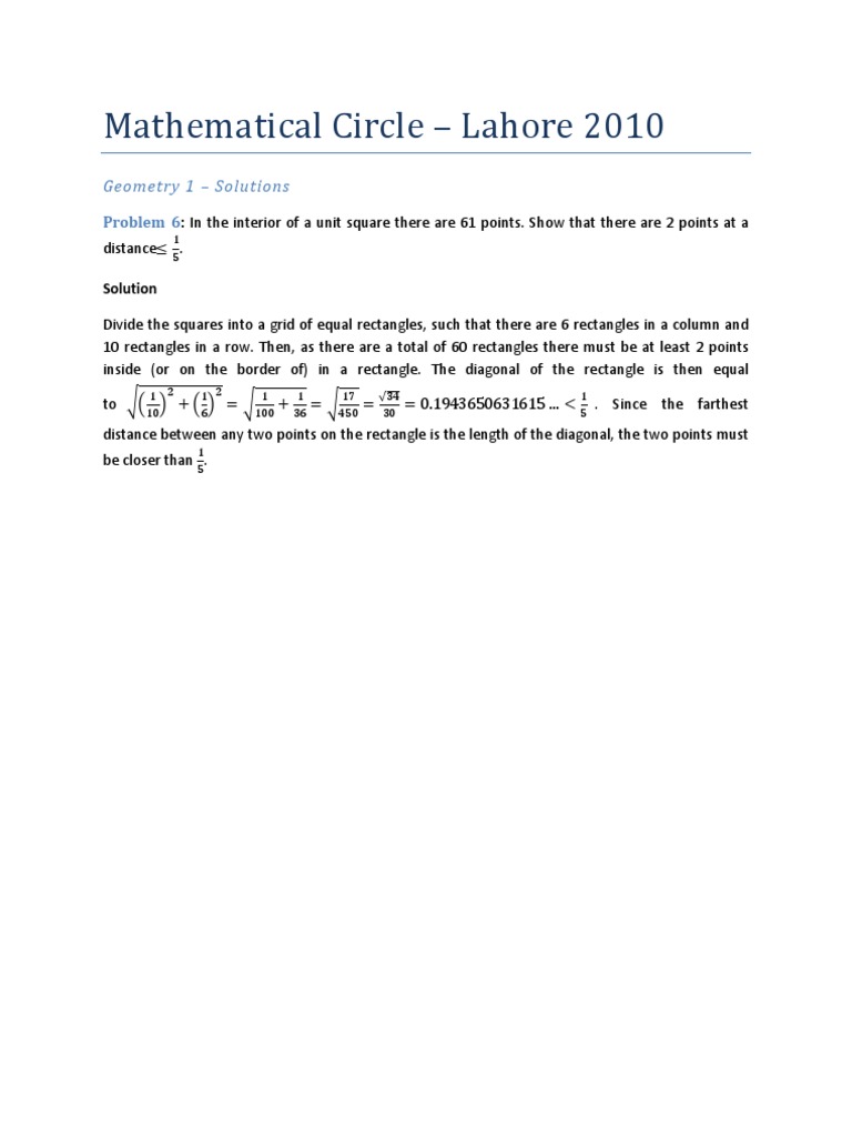 Geometry Solutions: Unit Square Problem | PDF