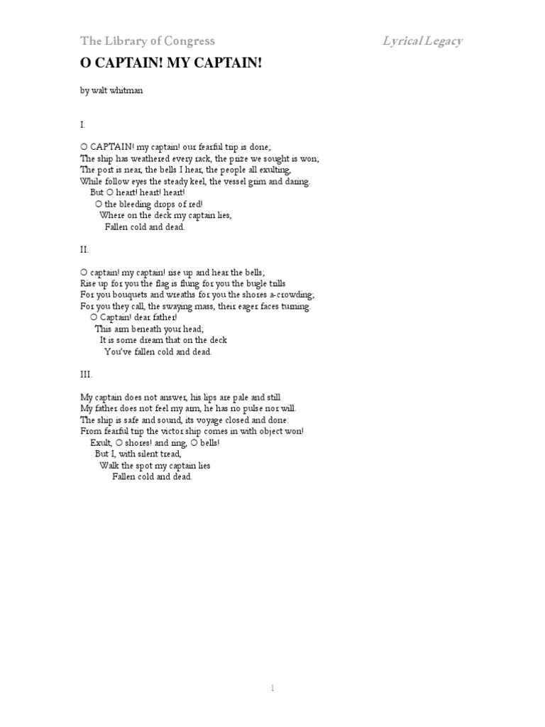 Walt Whitman's "O Captain! My Captain!" | PDF | Art | Poetry