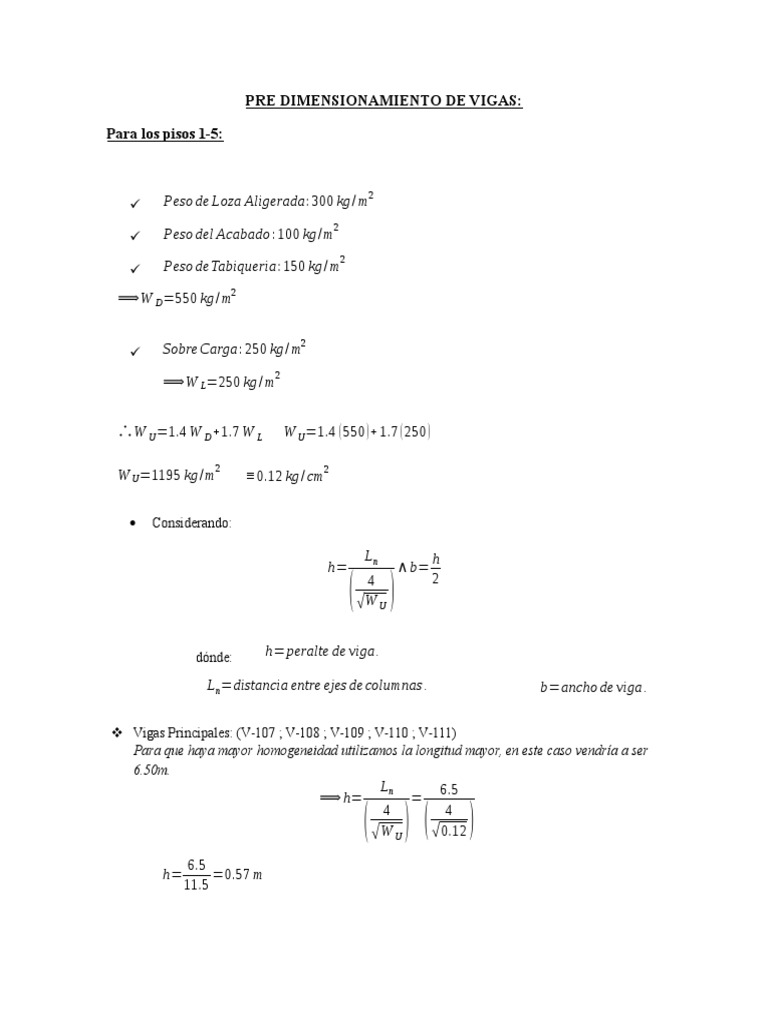 Pre Dimensionamiento de Vigas | PDF | Ingeniería estructural | Mecánica de sólidos