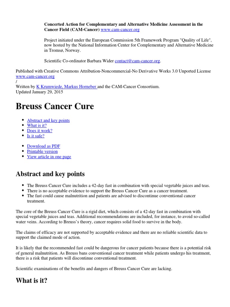 Breuss Cancer Cure | PDF | Calorie Restriction | Cancer