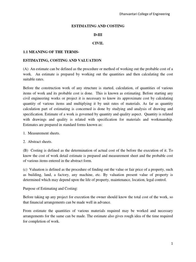 Estimating and Costing | PDF | Specification (Technical Standard ...