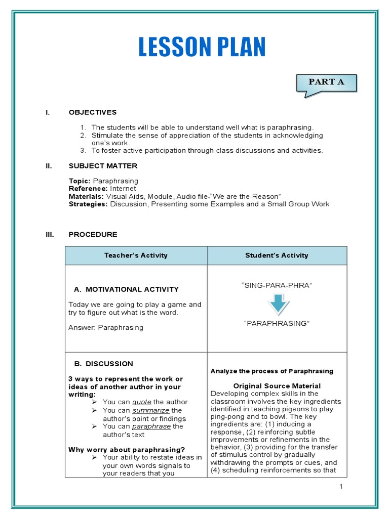Lesson Plan | Reinforcement | Action (Philosophy)