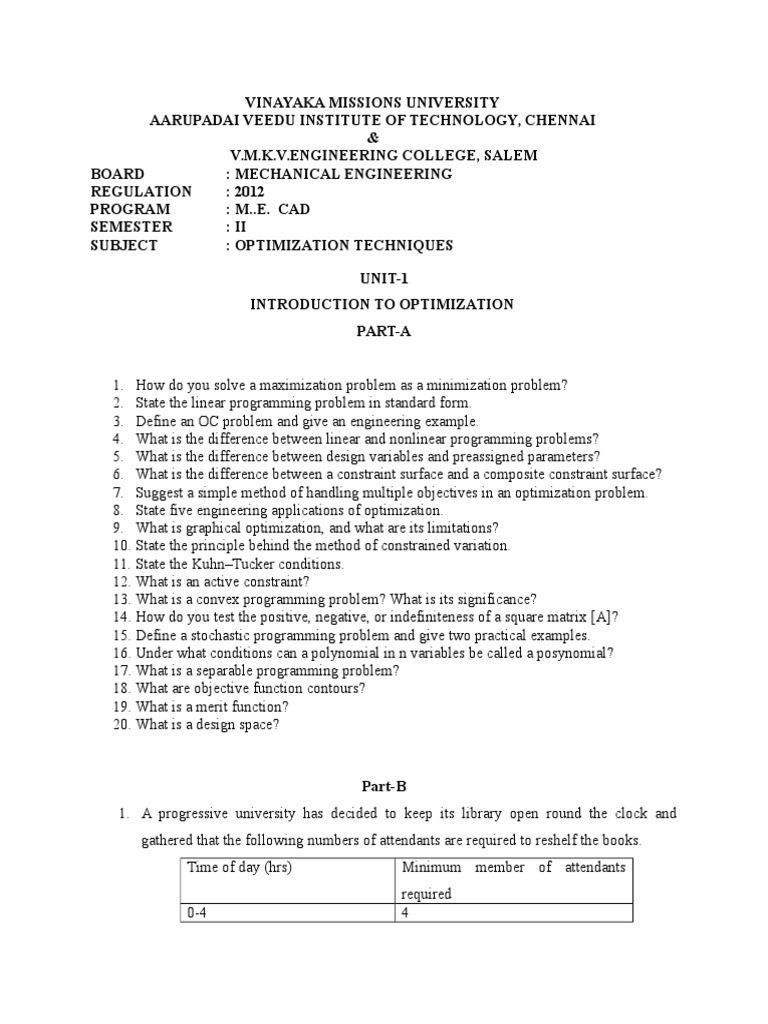 Optimization Techniques Question Bank | PDF | Mathematical Optimization | Analysis
