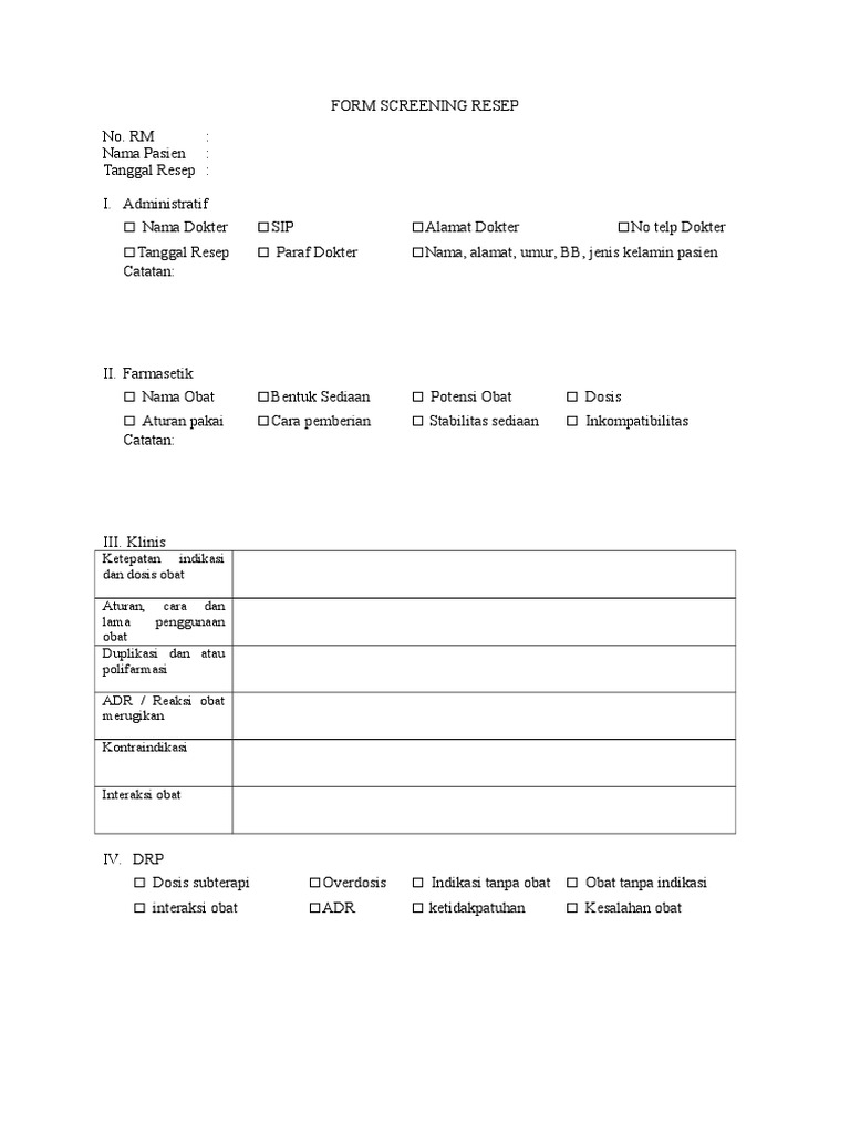 Form Screening Resep | PDF
