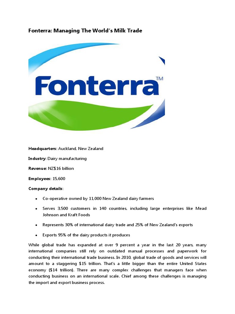 Fonterra Case Study | Download Free PDF | Business Process | Exports