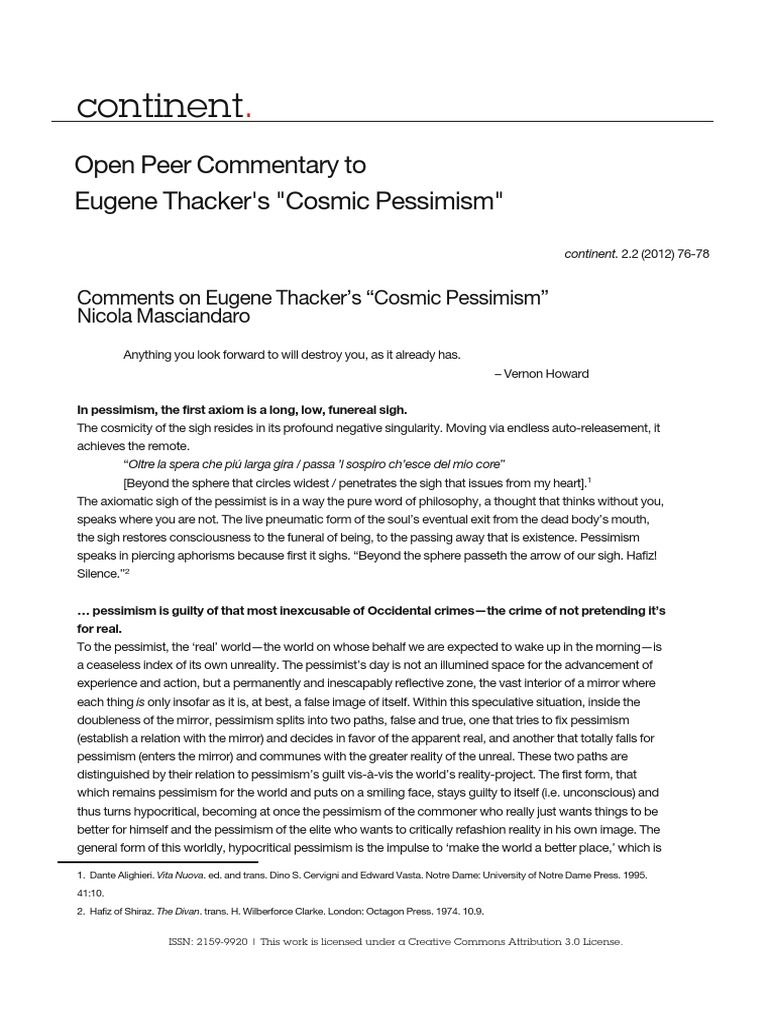 Thacker Cosmic Pessimism | PDF | Pessimism | Philosophical Theories