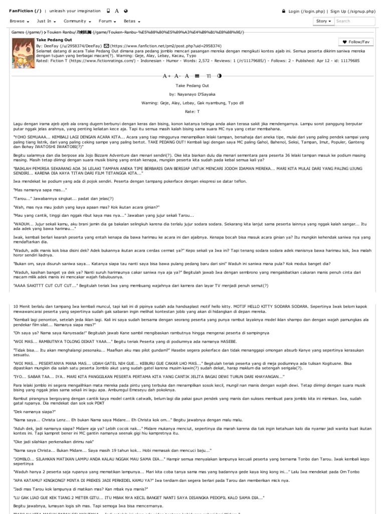 Take Pedang Out, A Touken Ranbu - 刀剣乱舞 Fanfic - FanFiction | PDF