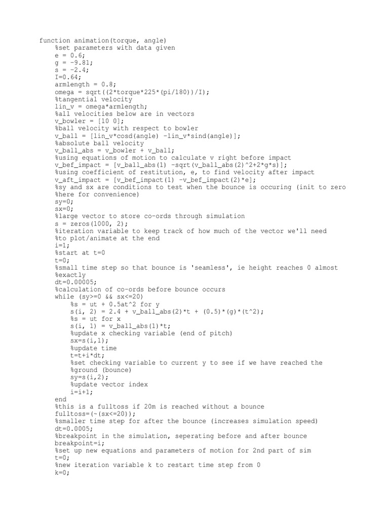 Matlab Animation | PDF | Velocity | Mathematical Analysis