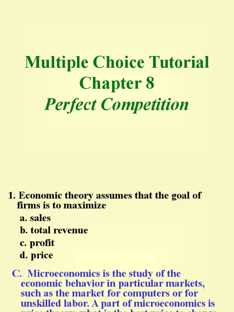 Multiple Chice Tutorial Chapter 8 Perfect Competition | PDF