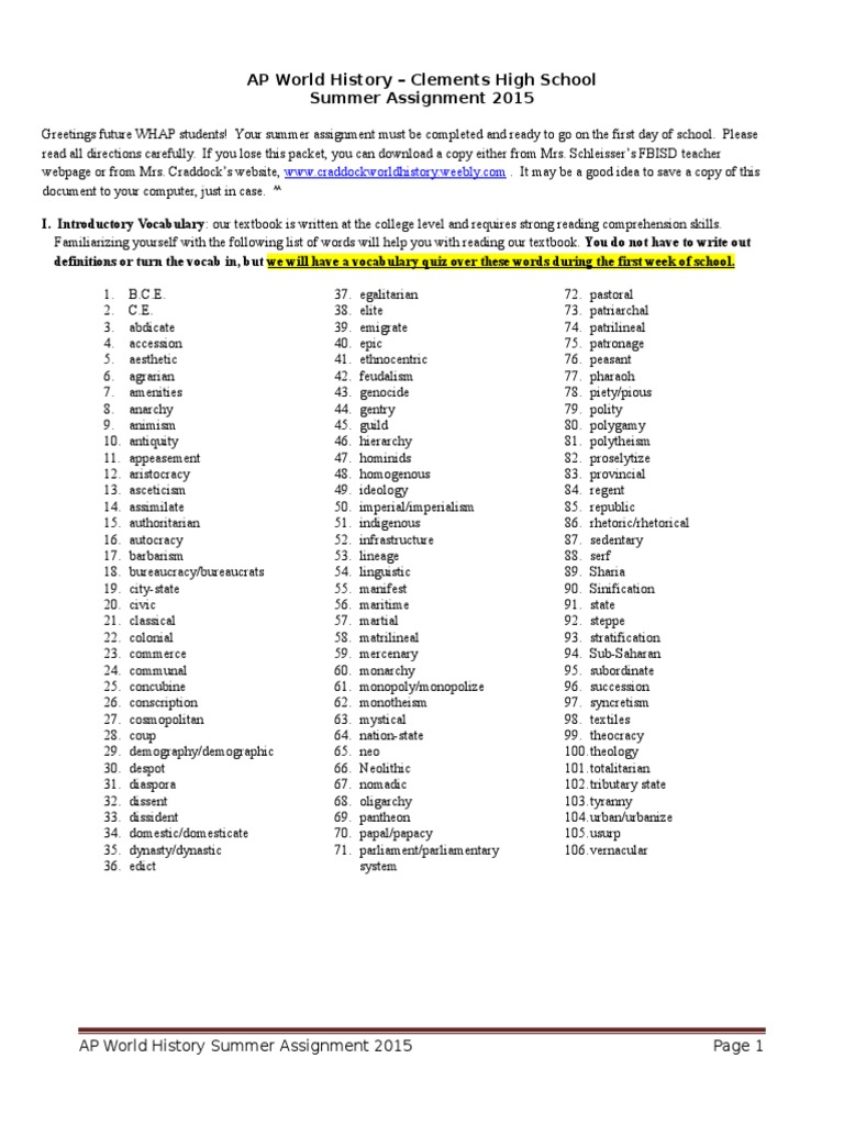Summer Assignment 2015 - AP World History | PDF | Civilization | Neolithic