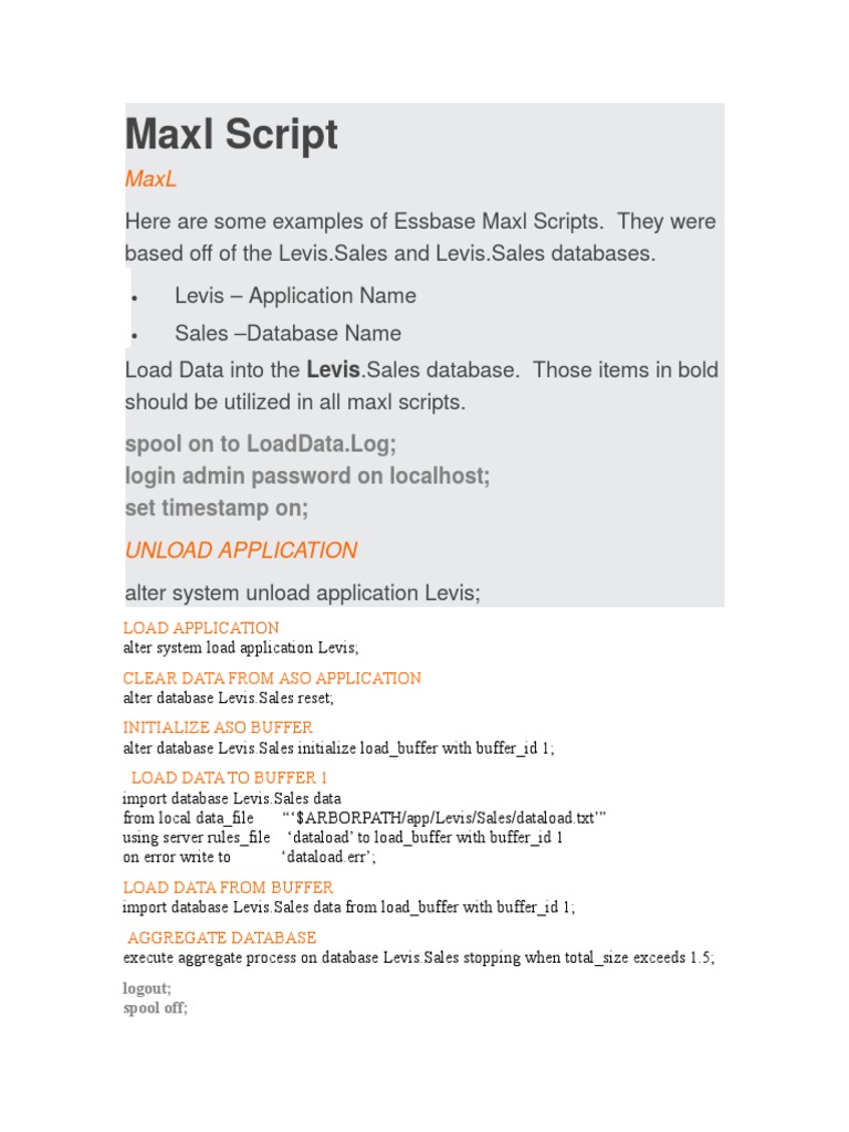 MaxL Script Examples for Essbase | PDF | Databases | Computer Architecture