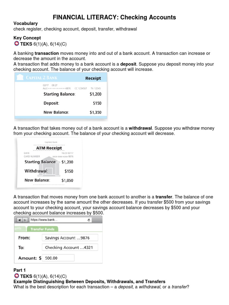 Financial Literacy - Checking Accounts | PDF | Transaction Account ...