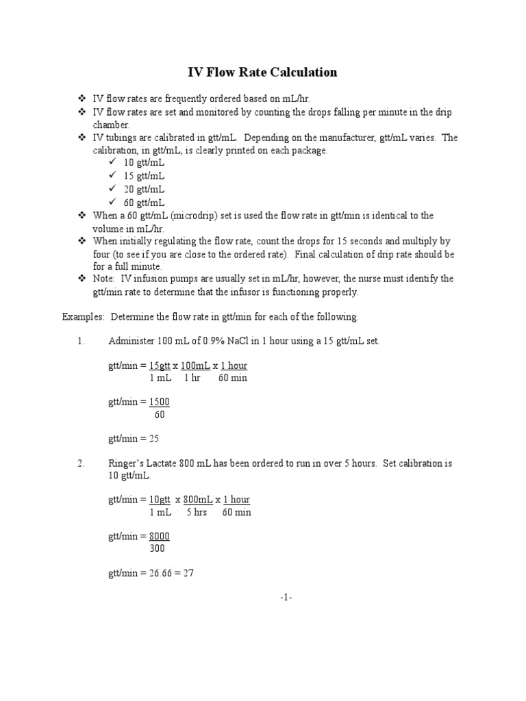 NUR217a IV Flow Rate Calculation | PDF | Dose (Biochemistry) | Chemistry