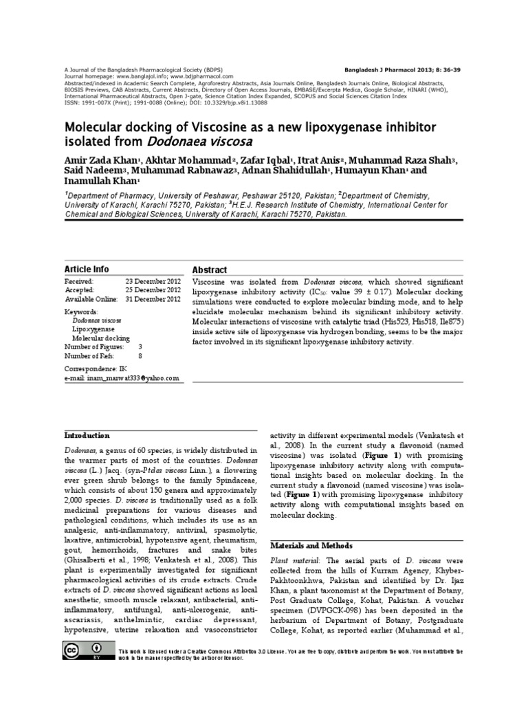 Molecular Docking of Viscosine As A New Lipoxygenase Inhibitor Isolated ...