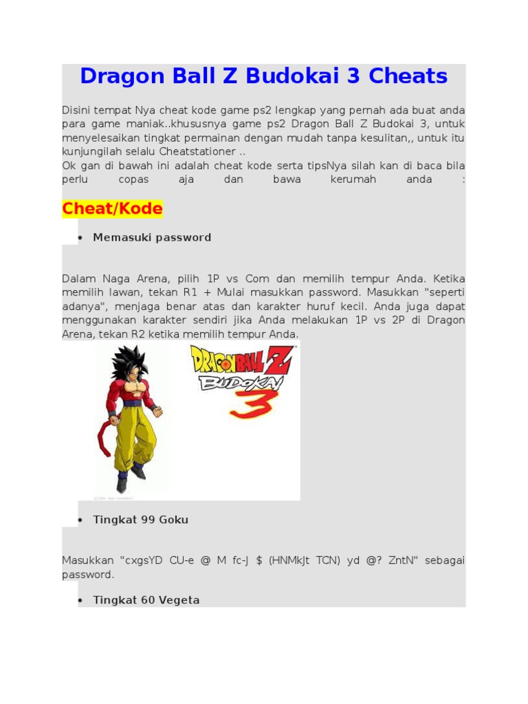 Dragon Ball Z Budokai 3 Cheats | PDF