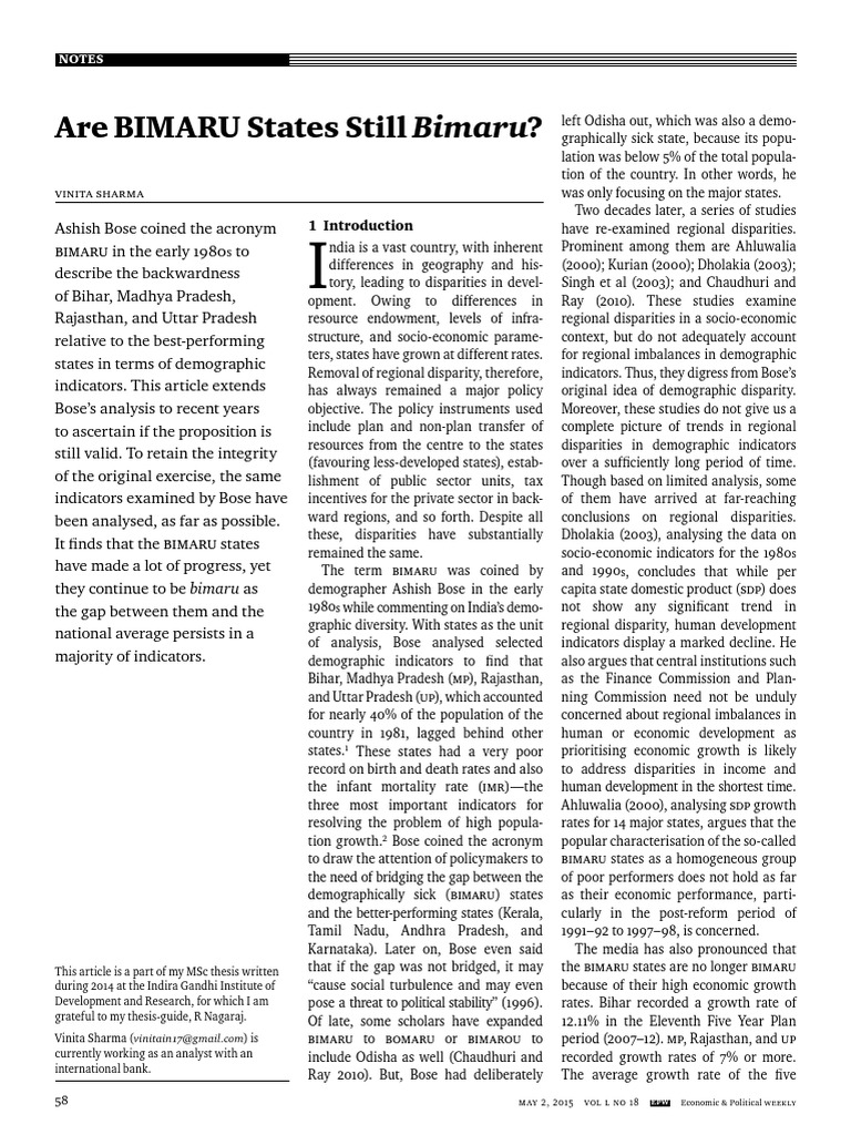 Are BIMARU States Still Bimaru | PDF | Economic Growth | Economies