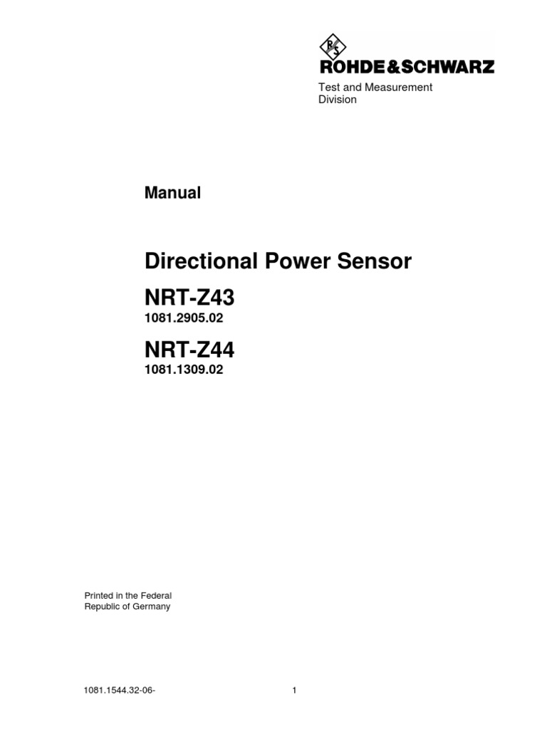 Directional Power Sensor NRT-Z43 NRT-Z44: Manual | PDF | Computer ...
