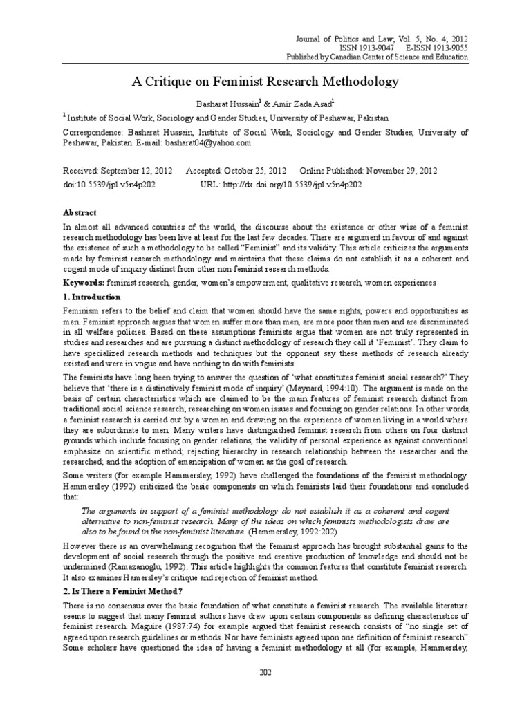Critique of Feminist Methodology | PDF | Feminism | Gender Studies